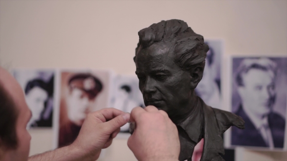Sculptor Created a Figure of a Man. Clip. Man Creates His Own Hands the ...