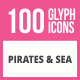100 Pirate & Sea Glyph Icons, Icons | GraphicRiver
