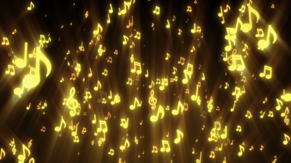 Abstract Flow of Golden Musical Notes Flying Into the Camera, Motion ...