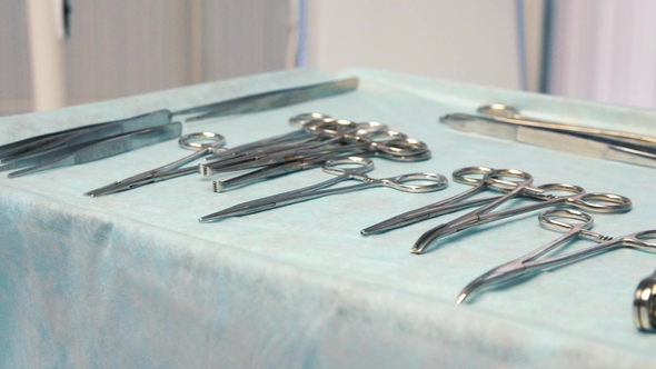 Medical Instruments on the Table in the Operating Room, Stock Footage