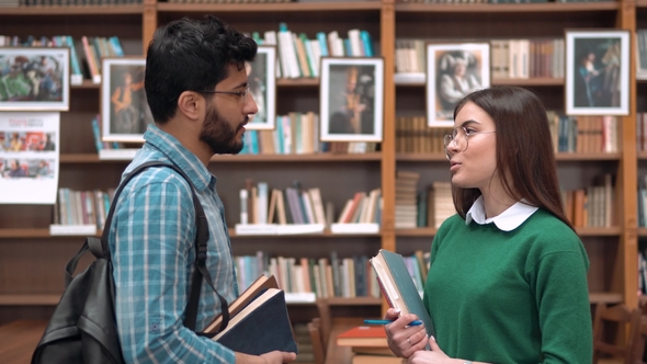 Groupmates Meet in Library, Stock Footage | VideoHive