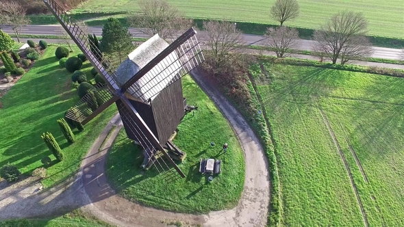 Aerial View of the Historic Box Wind Mill at Toenisberg, Stock Footage