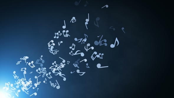 Floating Musical Notes on Abstract Background with Flares, Motion Graphics