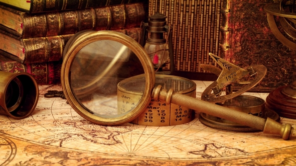 Vintage Still Life on an Old Map in 1565, Motion Graphics | VideoHive