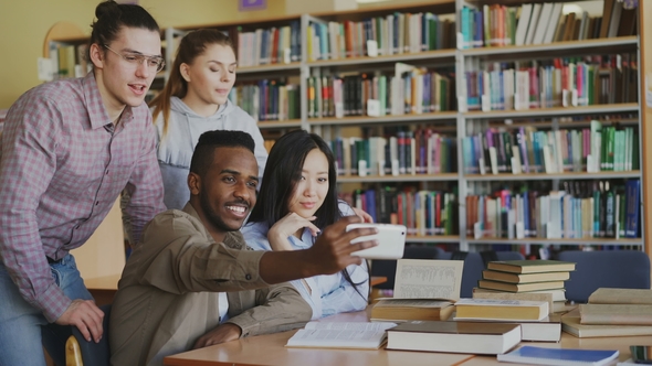 Group of International Students Have Fun Smiling and Making Selfie ...