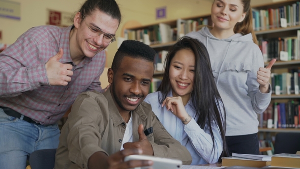 Group of International Students Have Fun Smiling and Making Selfie ...