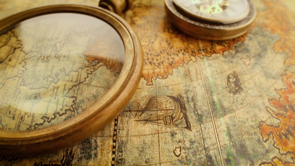 Vintage Still Life on an Old Map in 1565, Stock Footage | VideoHive