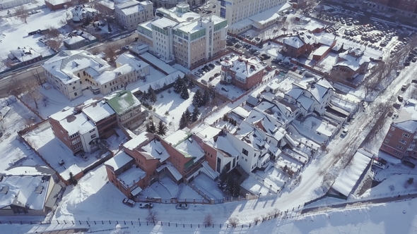 Aerial View Snow-covered City in Winter, Stock Footage | VideoHive