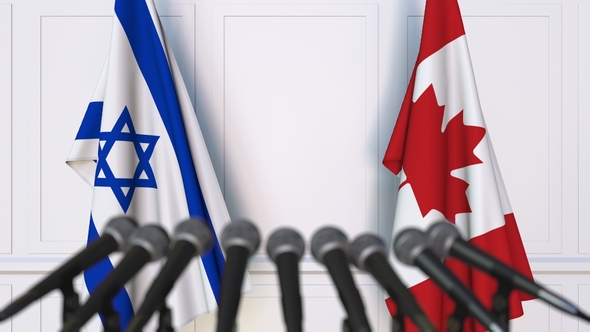 Flags of Israel and Canada at International Press Conference, Motion ...