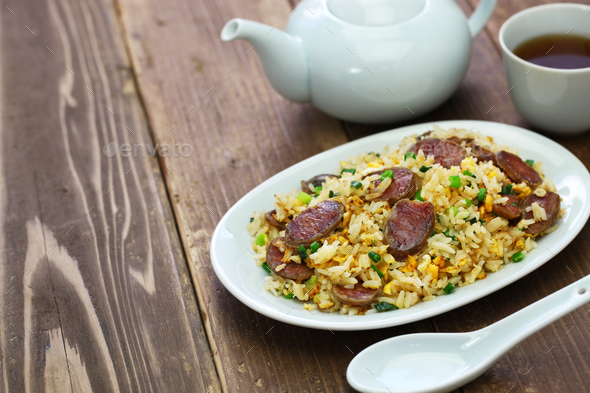 chinese sausage fried rice, xiang chang chao fan Stock Photo by motghnit