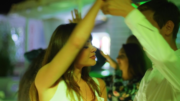 Lovers Dancing a Slow Dance in the Center of Dance Floor, Stock Footage