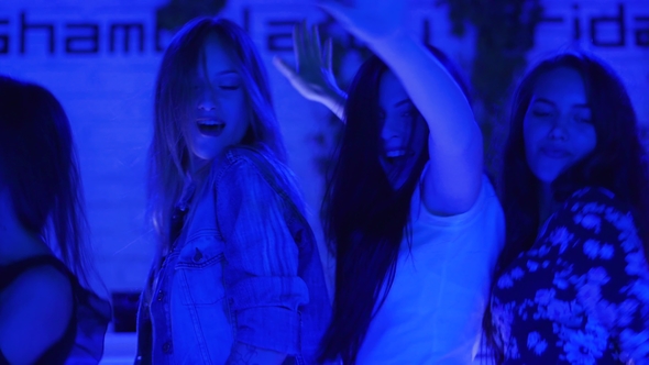 Attractive Girls Dance Close Together on Dance Floor Friends at Party ...