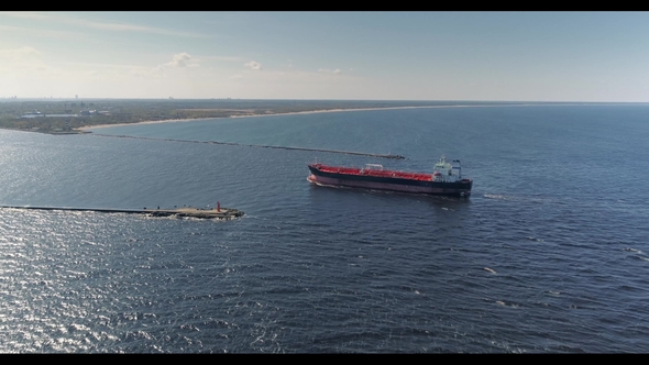 Tanker in Open Sea, Ocean, Big Merchant Ship Vessel Cruise Drone Flight ...