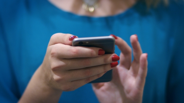 Woman Hand Typing Mobile Message on Screen Smartphone, Stock Footage