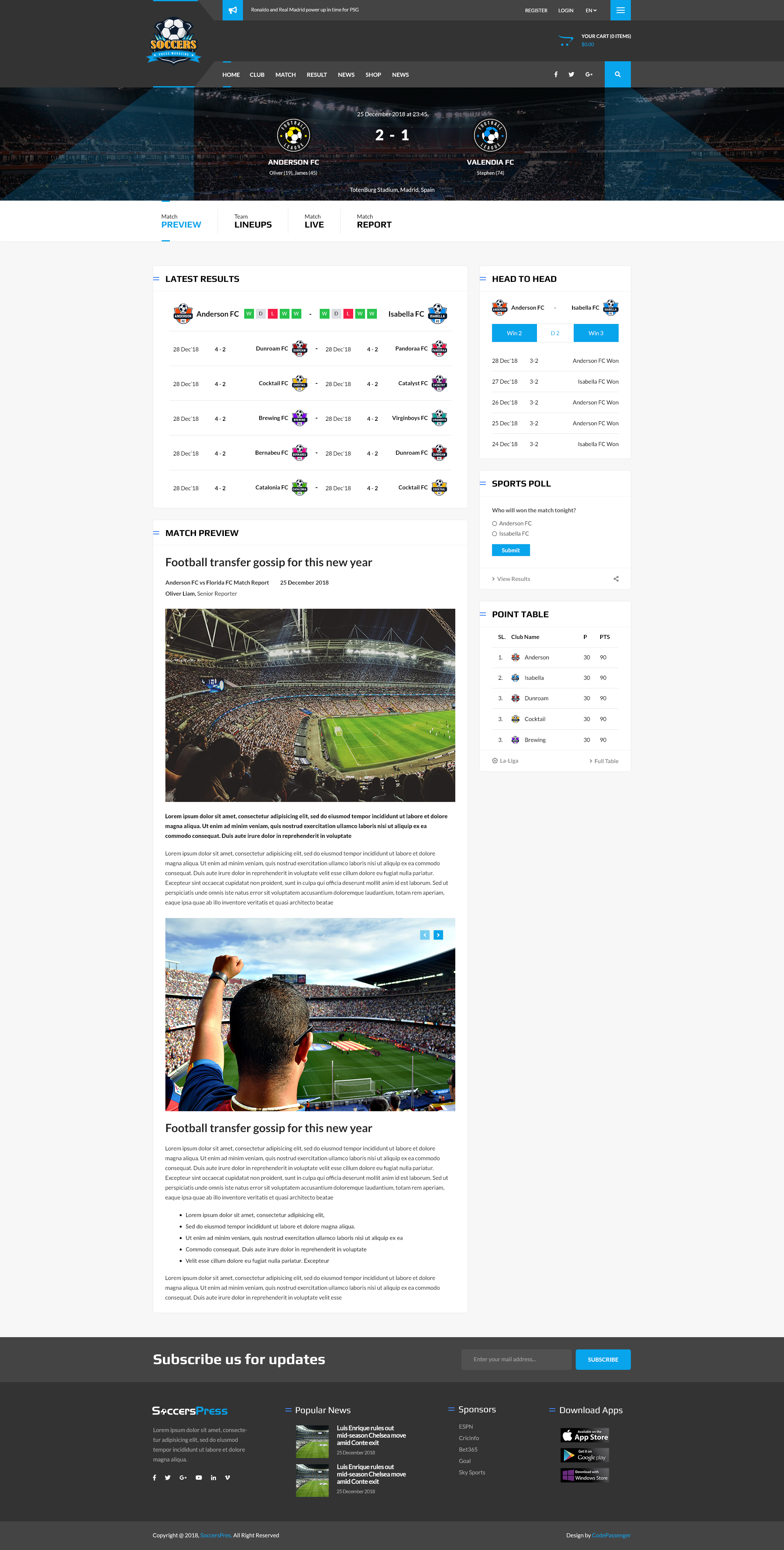 SoccersPress - Sporting & News Magazine PSD Template by CodePassenger