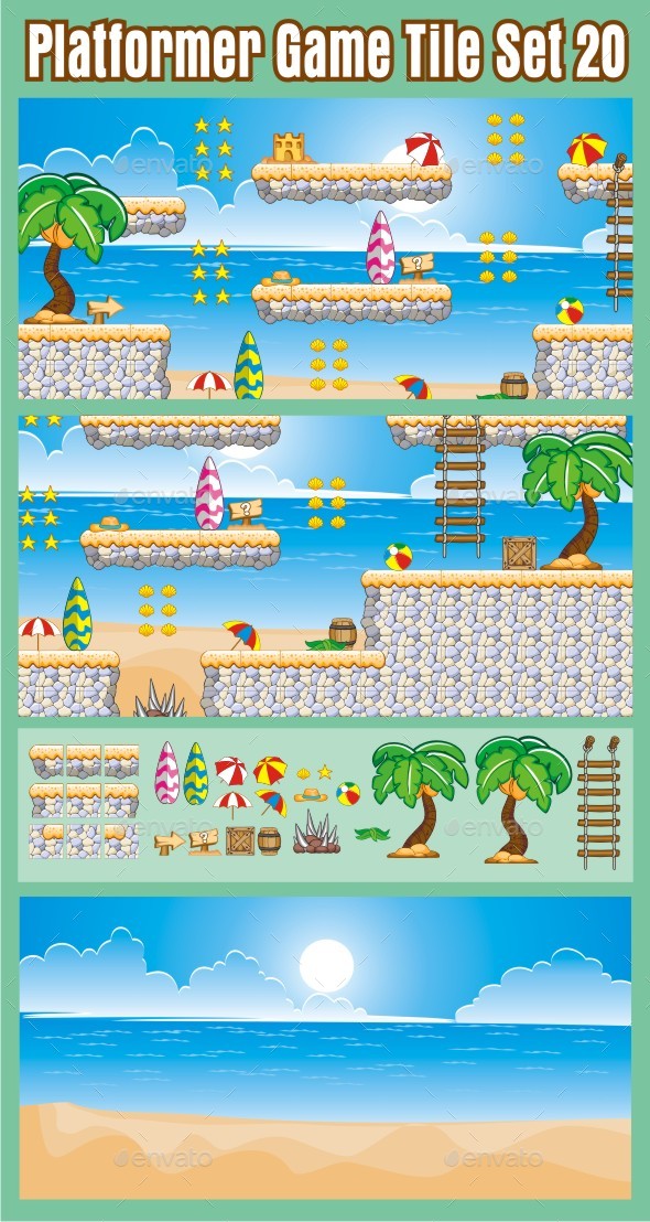 Platformer Game Tile Set 20 by papaeiwi | GraphicRiver