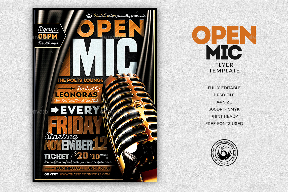 Open Mic Flyer Template by lou606 | GraphicRiver