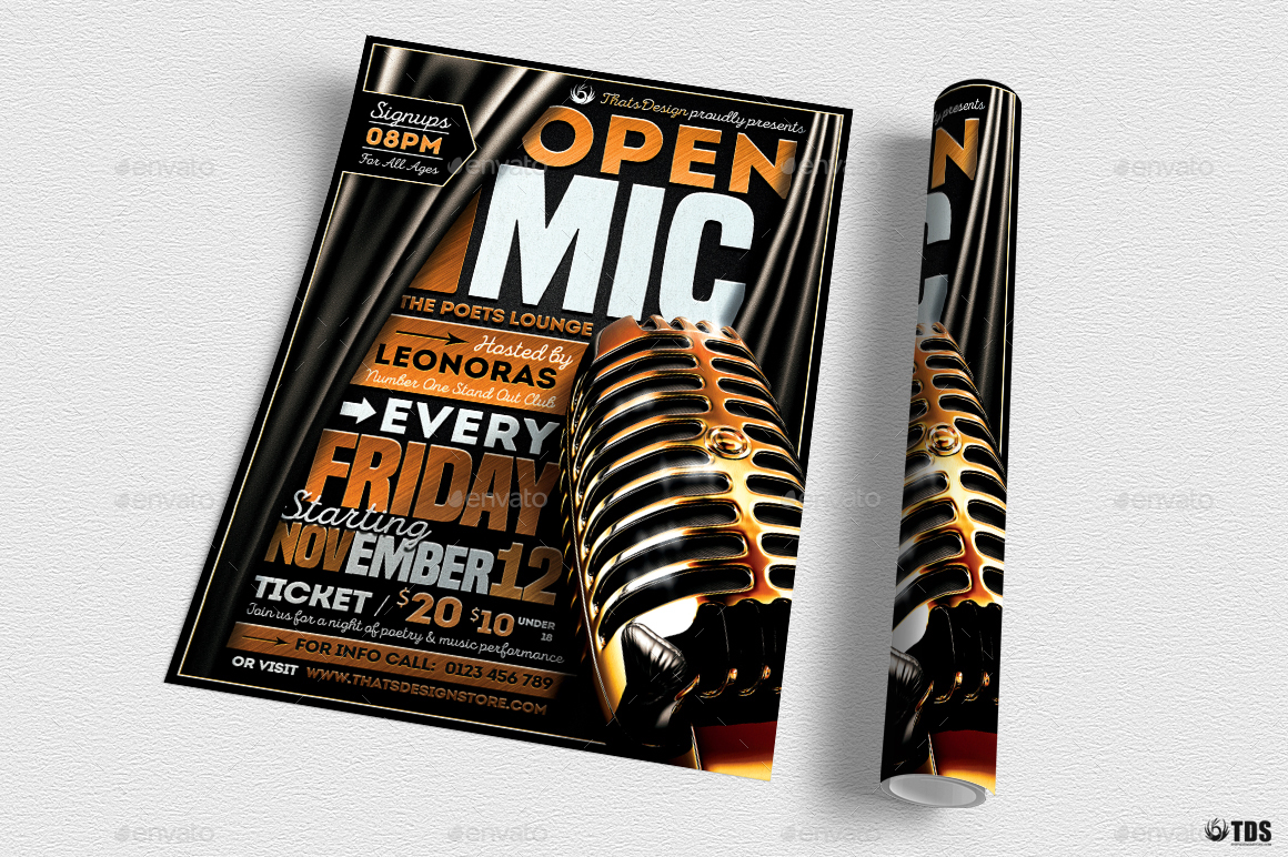 Open Mic Flyer Template by lou606 | GraphicRiver