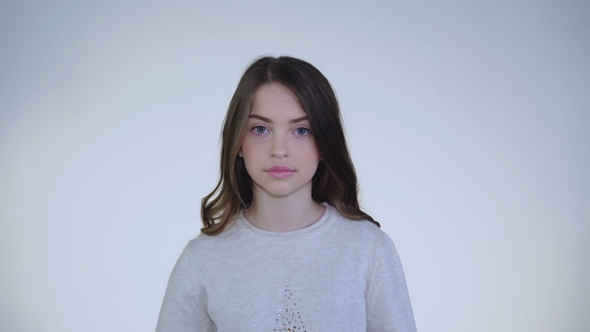 Pretty Surprised Girl Catches Head at Camera Slowly, Stock Footage