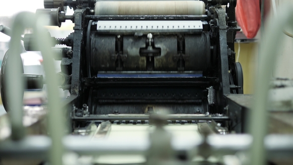 Process of Offset Print on Vintage Old Printing Machine in Retro Style ...