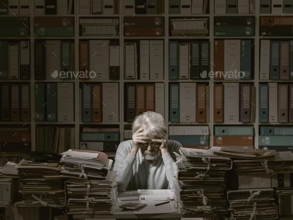 Overloaded senior office worker Stock Photo by stokkete | PhotoDune