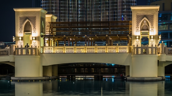 Souk Al Bahar Bridge Near Dubai Mall at Night, . Dubai, United Arab ...