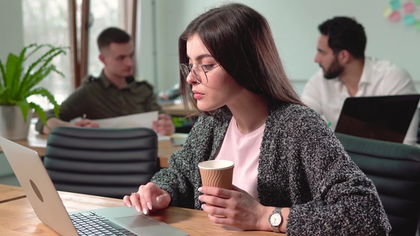 Girl Works in Office, Stock Footage | VideoHive