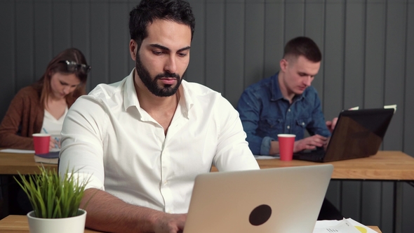 Man Works at Laptop, Stock Footage | VideoHive