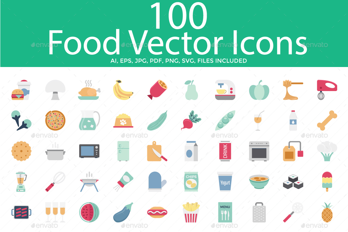 Food Color Vector Icons Set, Icons | GraphicRiver
