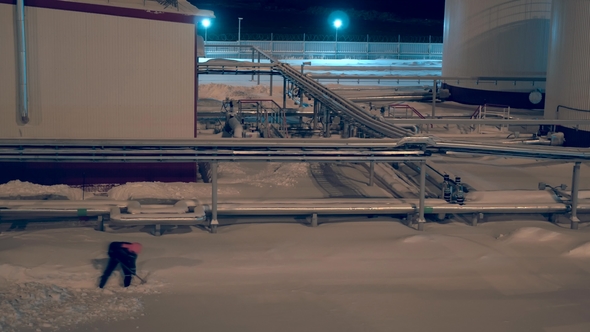 Quick Cleaning of the Snow in the Factory By Hand, Stock Footage ...
