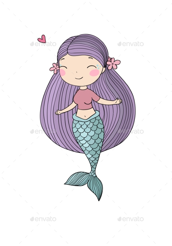 Cartoon Little Mermaid. Siren by Chetkova | GraphicRiver