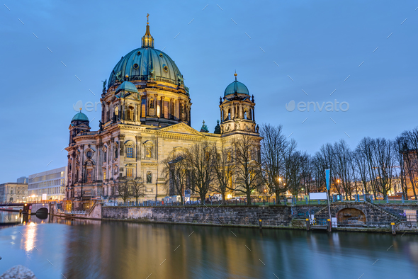 The Cathedral of Berlin with the river Spree Stock Photo by elxeneize