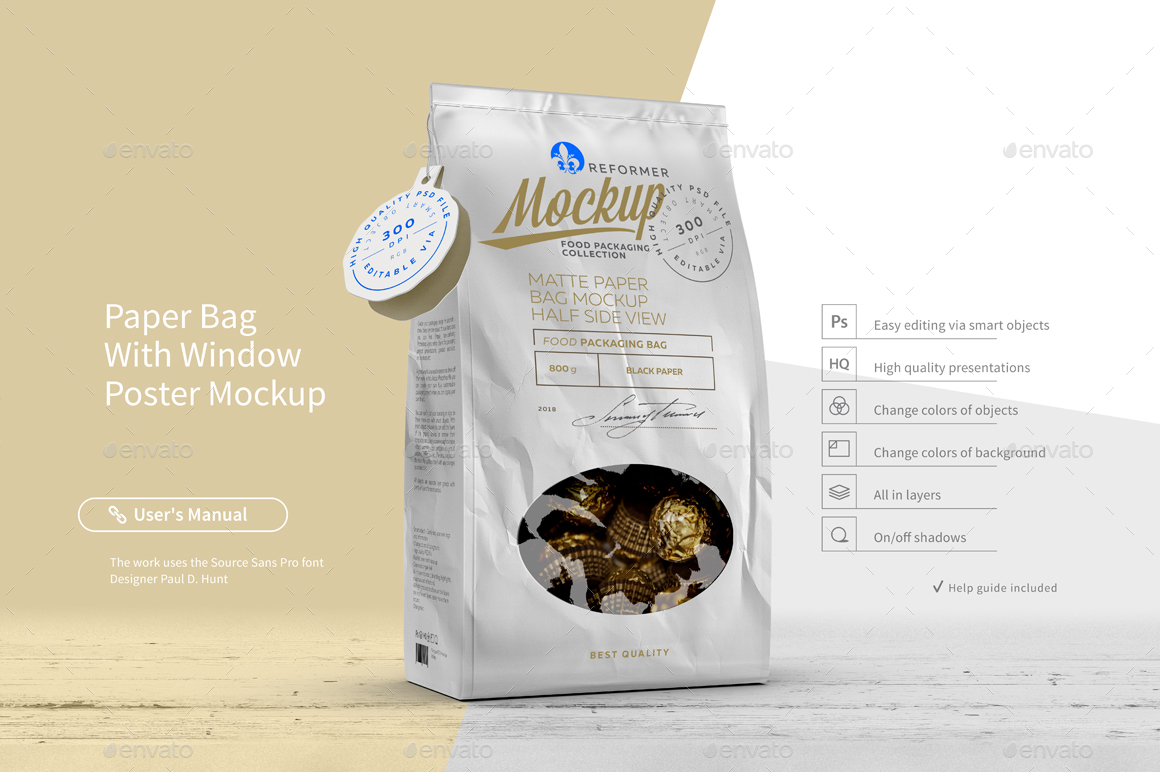 Paper Bag With Window Poster Mockup, Graphics | GraphicRiver