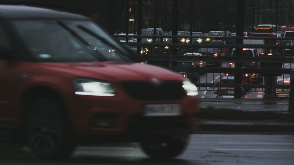 Busy Split Level Junction of the Multi-lane Roadways at Night, Stock ...