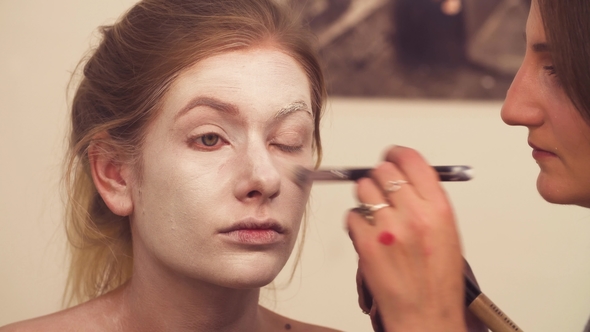 Makeup Artist Drawing on the Model's Face, Stock Footage | VideoHive