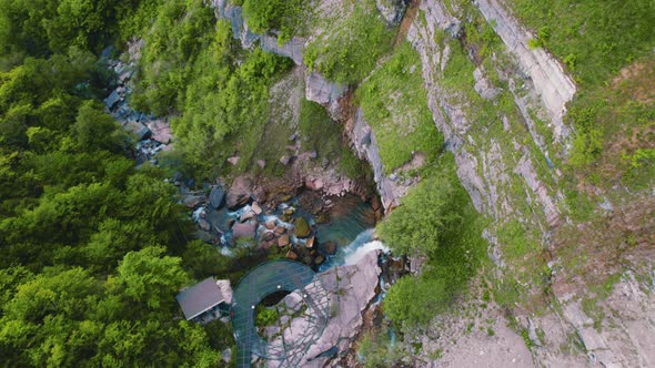 Marvelous Topdown View of a Waterfall on a Small River Aerial Shot ...