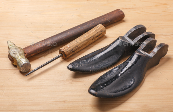 old shoemaker tools, hammer, awl Stock Photo by schum45 | PhotoDune