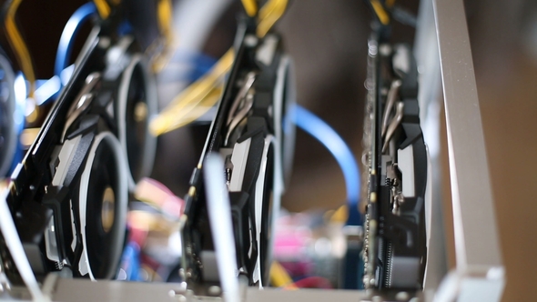 Cryptocurrency Mining Rack with Graphics Cards, Stock Footage | VideoHive