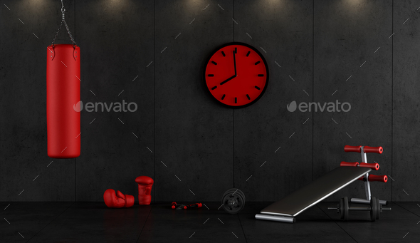 Red and black boxing gym Stock Photo by archideaphoto | PhotoDune