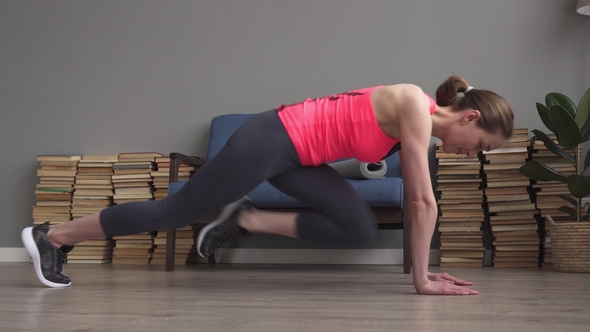 Fitness Woman Doing Running Plank Exercise on Floor, Stock Footage