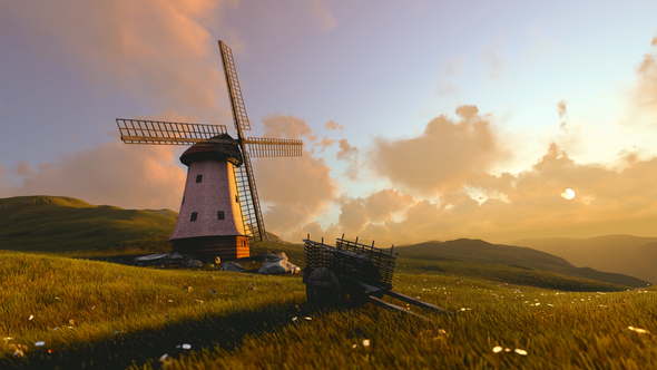 Big Mill On A Green Meadow, Motion Graphics | VideoHive