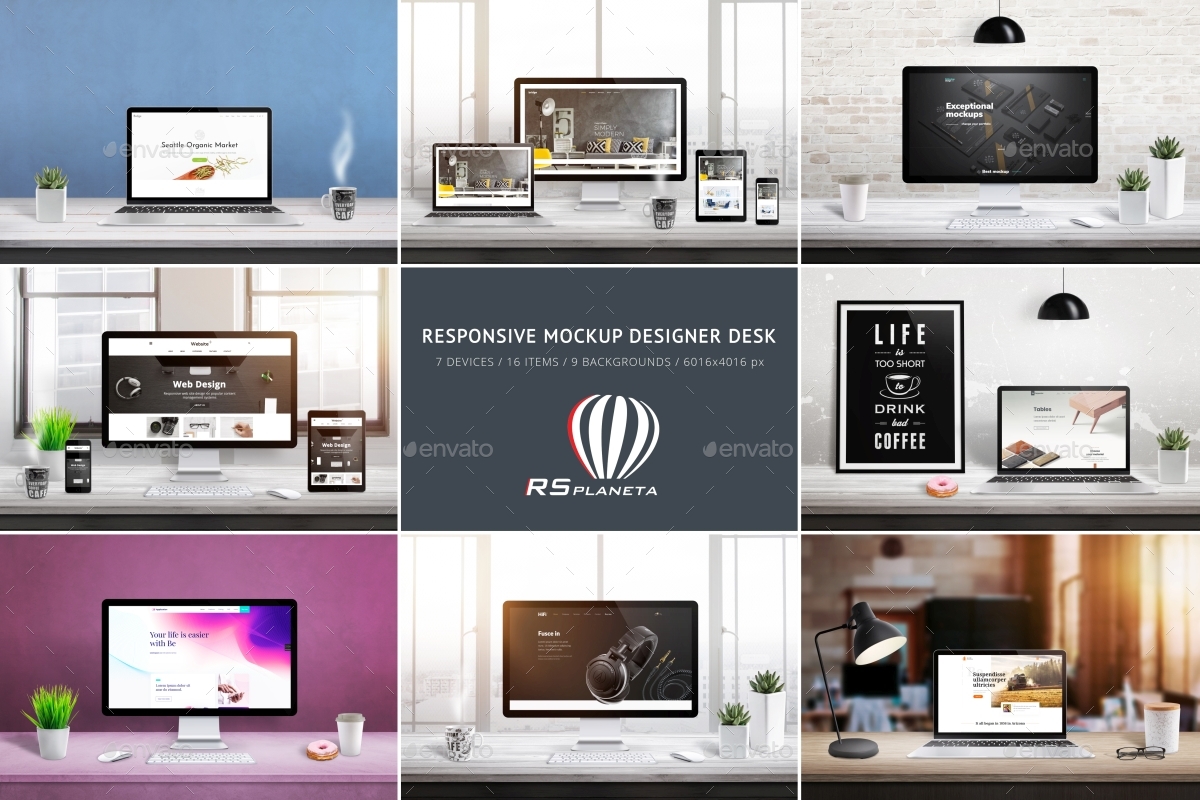 Responsive Mockup Designer Desk, Graphics | GraphicRiver