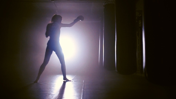 Woman Punches In Boxing Gym Shadow Boxing., Stock Footage | VideoHive