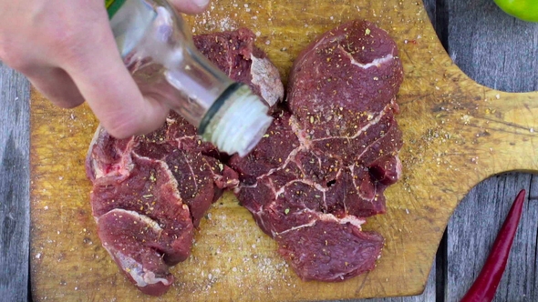 Barbecue Meat Oiling in Nature, Top View, Stock Footage | VideoHive