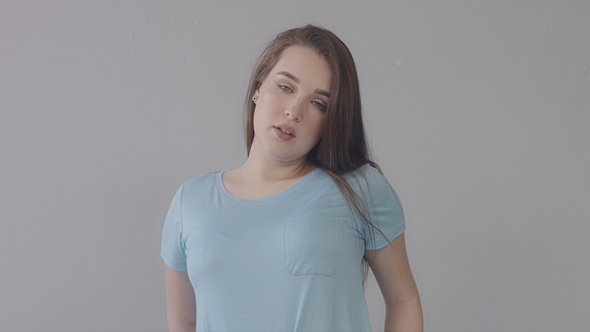 Young Baby Face Model in Studio. Long Straight Hair Blue Eyed Model ...