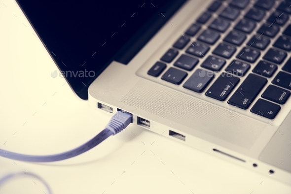 Lan cable connected to laptop Stock Photo by Rawpixel | PhotoDune