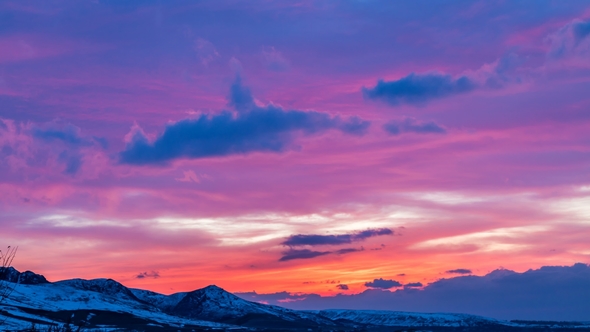 Bright Pink Sunset in the Mountains, Stock Footage | VideoHive