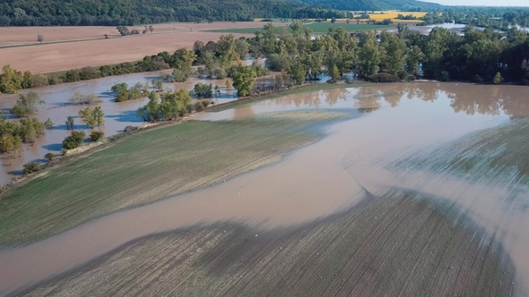 Aerial Spring River Flood in Forest, Stock Footage | VideoHive