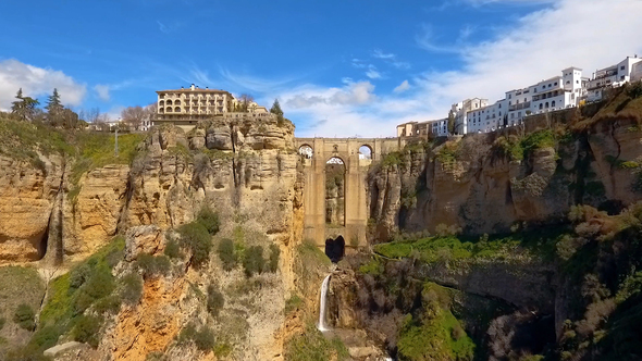 Spanish City Set on the Mountains with Historical Bridge, Stock Footage