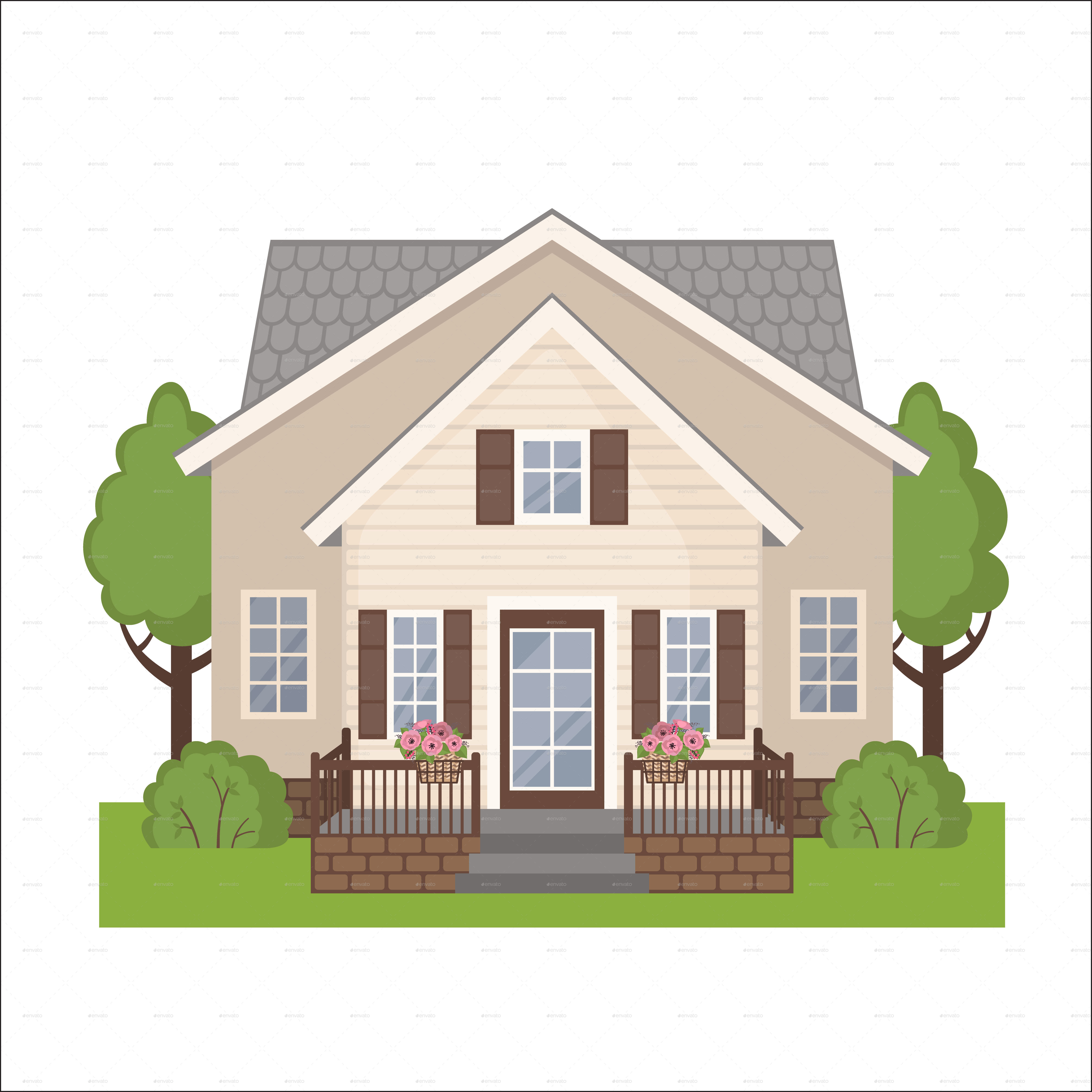 Set of Cottage House Icons, Vectors | GraphicRiver